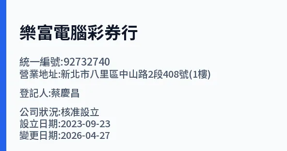樂富電腦彩券行的照片-統編 92732740(新北市) 公司登記資料與營業項目詳細圖表