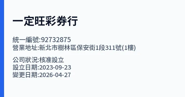 一定旺彩券行的照片-統編 92732875(新北市) 公司登記資料與營業項目詳細圖表