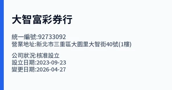 大智富彩券行的照片-統編 92733092(新北市) 公司登記資料與營業項目詳細圖表