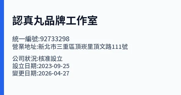 認真丸品牌工作室的照片-統編 92733298(新北市) 公司登記資料與營業項目詳細圖表