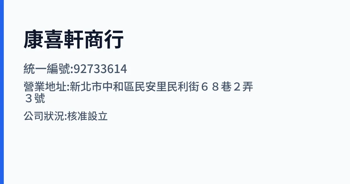 康喜軒商行 - 統編 92733614(新北市) 公司登記資料與營業項目詳細圖表