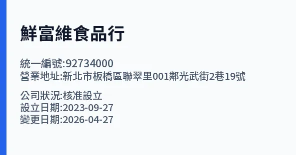 鮮富維食品行的照片-統編 92734000(新北市) 公司登記資料與營業項目詳細圖表