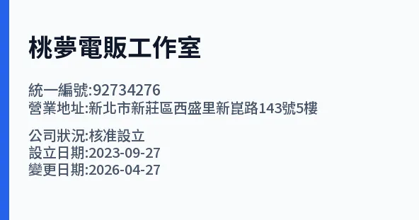 桃夢電販工作室的照片-統編 92734276(新北市) 公司登記資料與營業項目詳細圖表