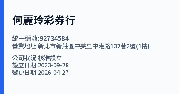 何麗玲彩券行的照片-統編 92734584(新北市) 公司登記資料與營業項目詳細圖表