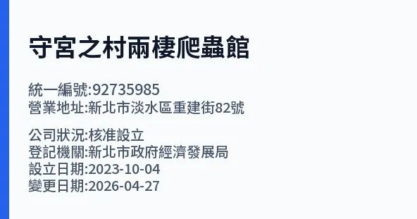 守宮之村兩棲爬蟲館的照片-統編 92735985(新北市) 公司登記資料與營業項目詳細圖表
