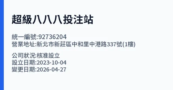 超級八八八投注站的照片-統編 92736204(新北市) 公司登記資料與營業項目詳細圖表