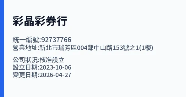 彩晶彩券行的照片-統編 92737766(新北市) 公司登記資料與營業項目詳細圖表