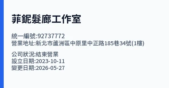 菲鈮髮廊工作室的照片-統編 92737772(新北市) 公司登記資料與營業項目詳細圖表