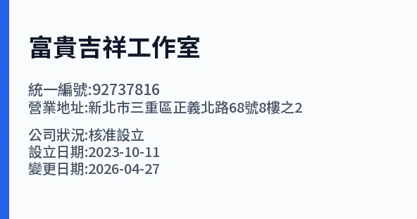 富貴吉祥工作室的照片-統編 92737816(新北市) 公司登記資料與營業項目詳細圖表