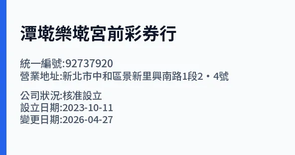 潭墘樂墘宮前彩券行的照片-統編 92737920(新北市) 公司登記資料與營業項目詳細圖表