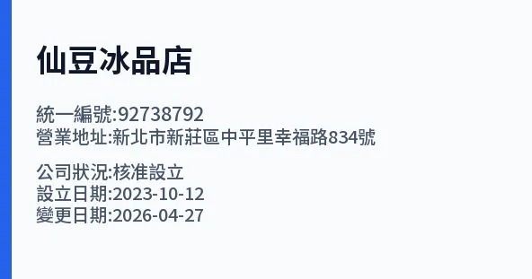 仙豆冰品店的照片-統編 92738792(新北市) 公司登記資料與營業項目詳細圖表