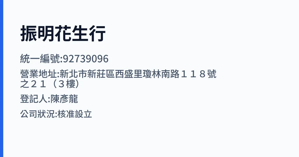 振明花生行 - 統編 92739096(新北市) 公司登記資料與營業項目詳細圖表