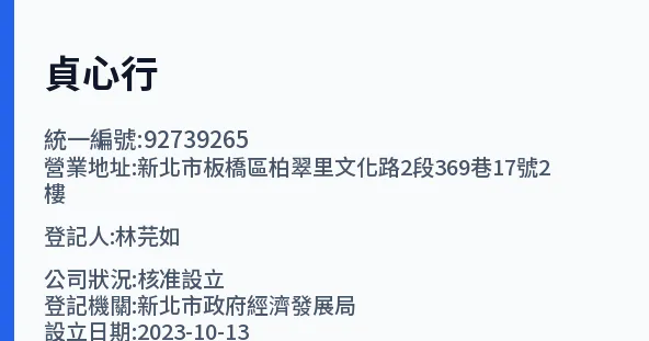 貞心行的照片-統編 92739265(新北市) 公司登記資料與營業項目詳細圖表