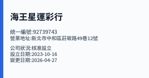 海王星運彩行的照片-統編 92739743(新北市) 公司登記資料與營業項目詳細圖表