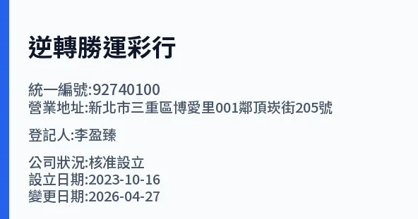 逆轉勝運彩行的照片-統編 92740100(新北市) 公司登記資料與營業項目詳細圖表