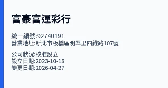 富豪富運彩行的照片-統編 92740191(新北市) 公司登記資料與營業項目詳細圖表