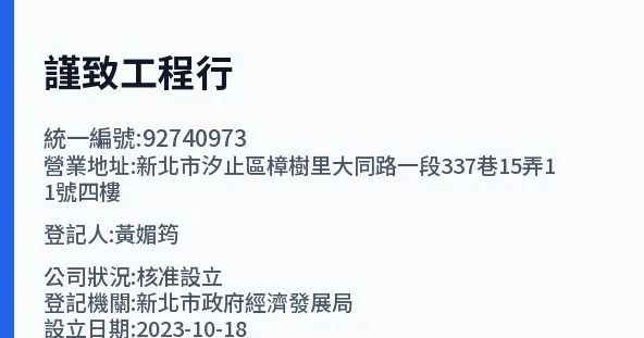 謹致工程行的照片-統編 92740973(新北市) 公司登記資料與營業項目詳細圖表