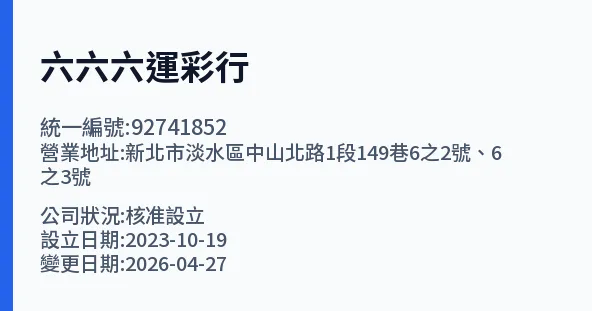 六六六運彩行的照片-統編 92741852(新北市) 公司登記資料與營業項目詳細圖表
