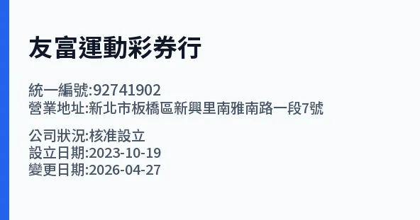 友富運動彩券行的照片-統編 92741902(新北市) 公司登記資料與營業項目詳細圖表