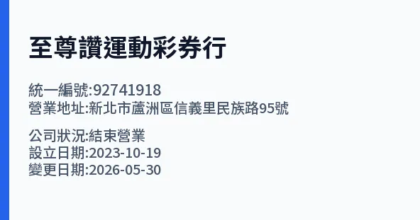 至尊讚運動彩券行的照片-統編 92741918(新北市) 公司登記資料與營業項目詳細圖表