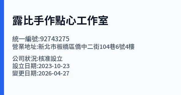 露比手作點心工作室的照片-統編 92743275(新北市) 公司登記資料與營業項目詳細圖表