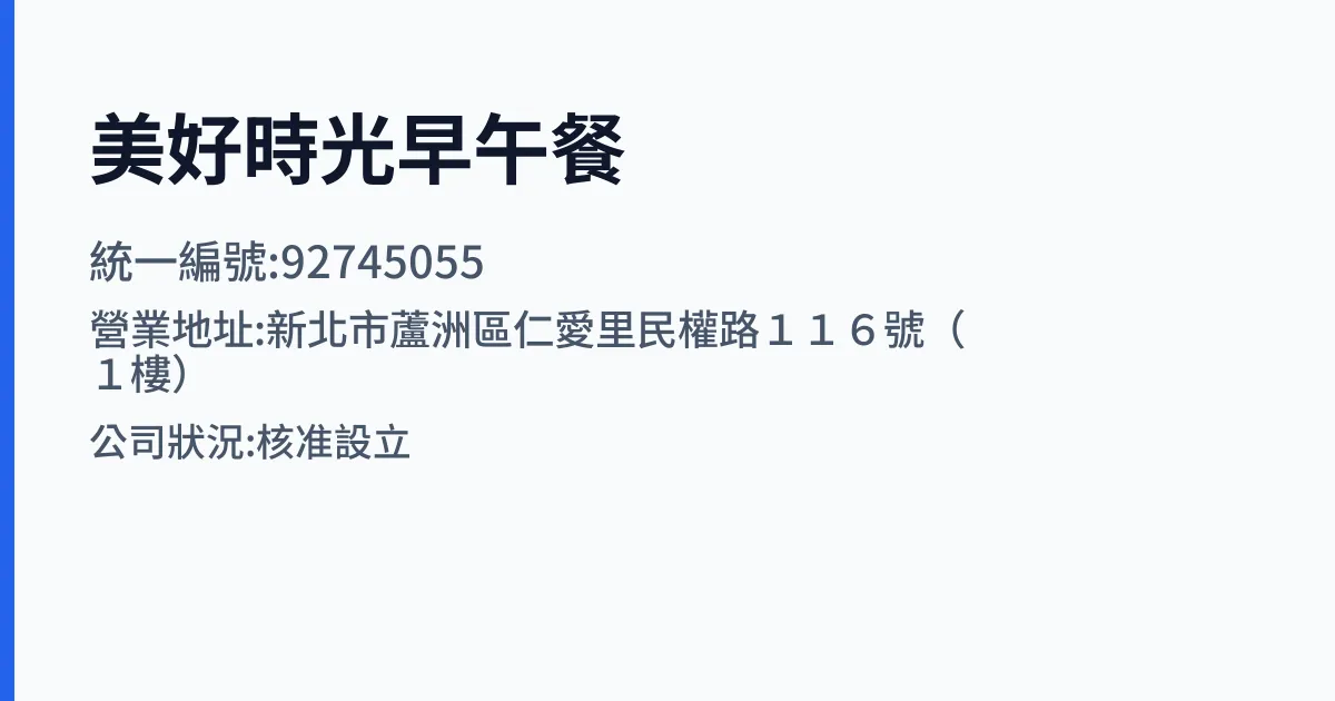 美好時光早午餐 - 統編 92745055(新北市) 公司登記資料與營業項目詳細圖表