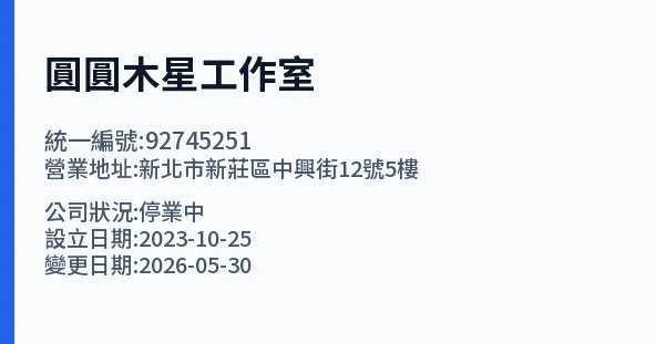 圓圓木星工作室的照片-統編 92745251(新北市) 公司登記資料與營業項目詳細圖表