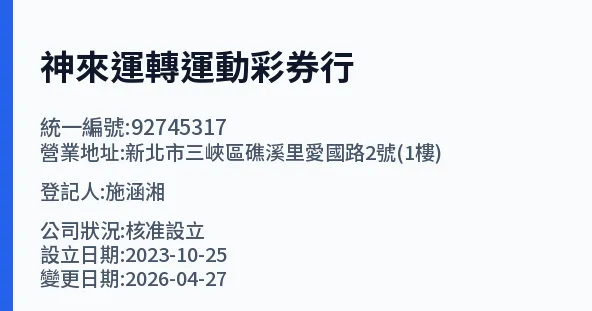 神來運轉運動彩券行的照片-統編 92745317(新北市) 公司登記資料與營業項目詳細圖表