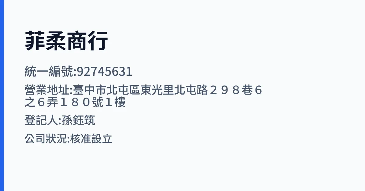 菲柔商行 - 統編 92745631(新北市) 公司登記資料與營業項目詳細圖表