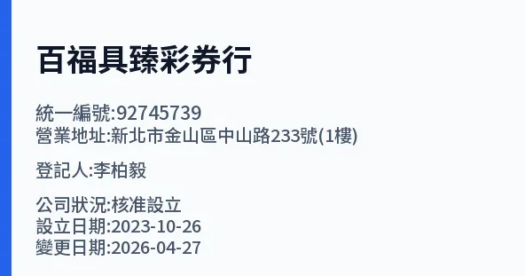 百福具臻彩券行的照片-統編 92745739(新北市) 公司登記資料與營業項目詳細圖表