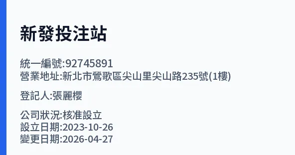 新發投注站的照片-統編 92745891(新北市) 公司登記資料與營業項目詳細圖表