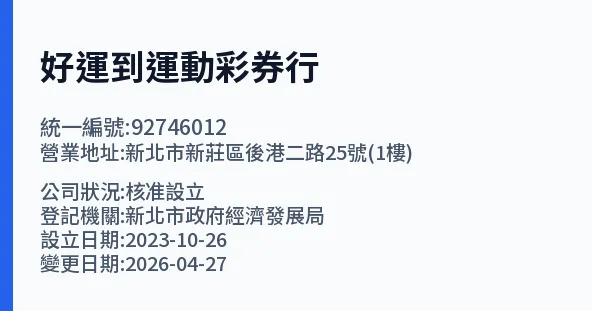 好運到運動彩券行的照片-統編 92746012(新北市) 公司登記資料與營業項目詳細圖表
