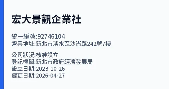 宏大景觀企業社的照片-統編 92746104(新北市) 公司登記資料與營業項目詳細圖表