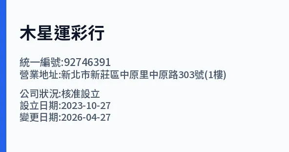 木星運彩行的照片-統編 92746391(新北市) 公司登記資料與營業項目詳細圖表