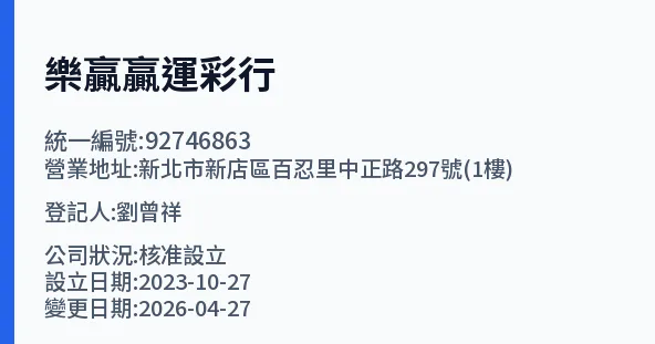 樂贏贏運彩行的照片-統編 92746863(新北市) 公司登記資料與營業項目詳細圖表