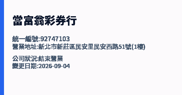 當富翁彩券行的照片-統編 92747103(新北市) 公司登記資料與營業項目詳細圖表