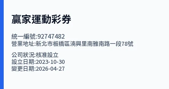 贏家運動彩券的照片-統編 92747482(新北市) 公司登記資料與營業項目詳細圖表
