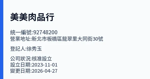 美美肉品行的照片-統編 92748200(新北市) 公司登記資料與營業項目詳細圖表