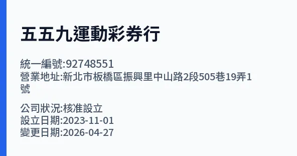 五五九運動彩券行的照片-統編 92748551(新北市) 公司登記資料與營業項目詳細圖表