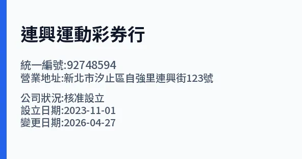 連興運動彩券行的照片-統編 92748594(新北市) 公司登記資料與營業項目詳細圖表