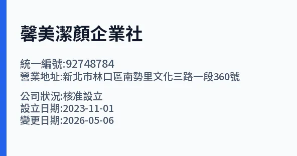 馨美潔顏企業社的照片-統編 92748784(新北市) 公司登記資料與營業項目詳細圖表