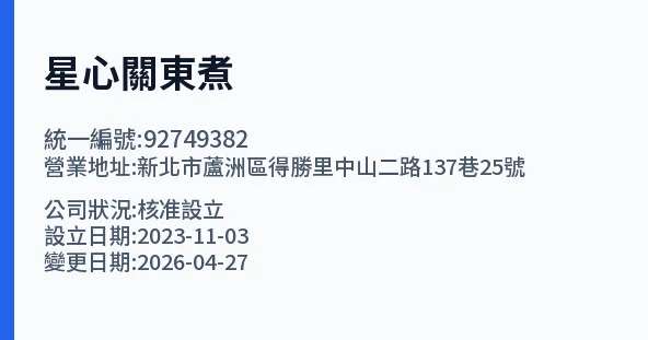 星心關東煮的照片-統編 92749382(新北市) 公司登記資料與營業項目詳細圖表