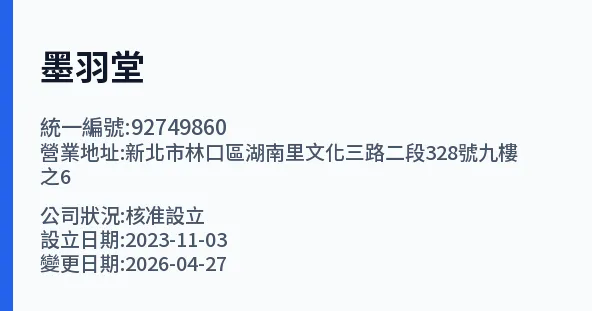 墨羽堂的照片-統編 92749860(新北市) 公司登記資料與營業項目詳細圖表