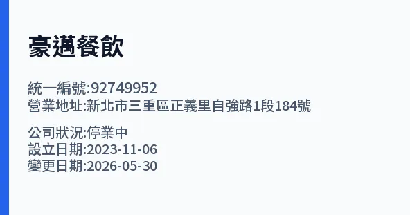 豪邁餐飲的照片-統編 92749952(新北市) 公司登記資料與營業項目詳細圖表