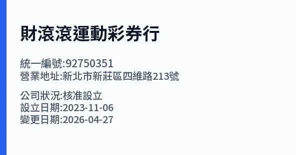 財滾滾運動彩券行的照片-統編 92750351(新北市) 公司登記資料與營業項目詳細圖表