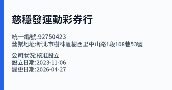 慈穩發運動彩券行的照片-統編 92750423(新北市) 公司登記資料與營業項目詳細圖表