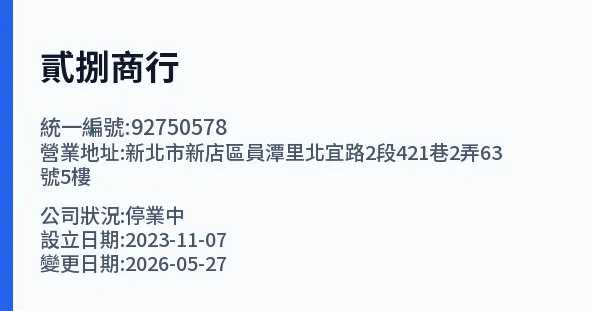 貳捌商行的照片-統編 92750578(新北市) 公司登記資料與營業項目詳細圖表