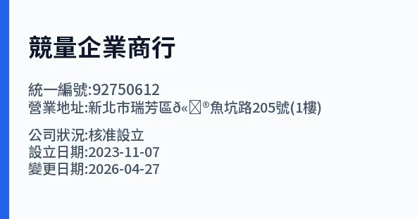 競量企業商行的照片-統編 92750612(新北市) 公司登記資料與營業項目詳細圖表