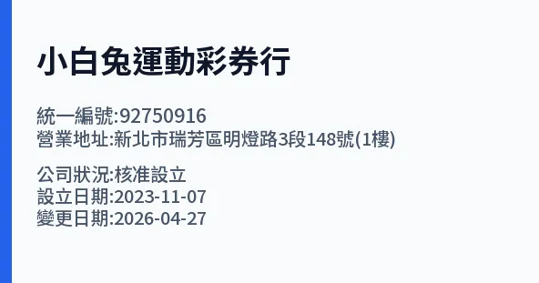 小白兔運動彩券行的照片-統編 92750916(新北市) 公司登記資料與營業項目詳細圖表