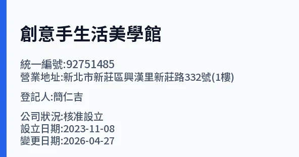 創意手生活美學館的照片-統編 92751485(新北市) 公司登記資料與營業項目詳細圖表